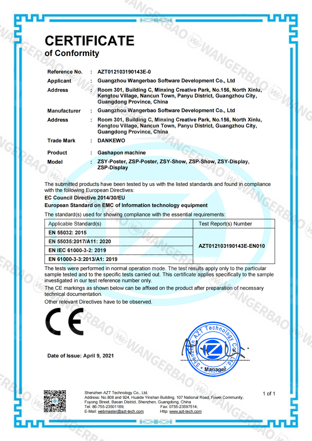 Certifications - WANGERBAO