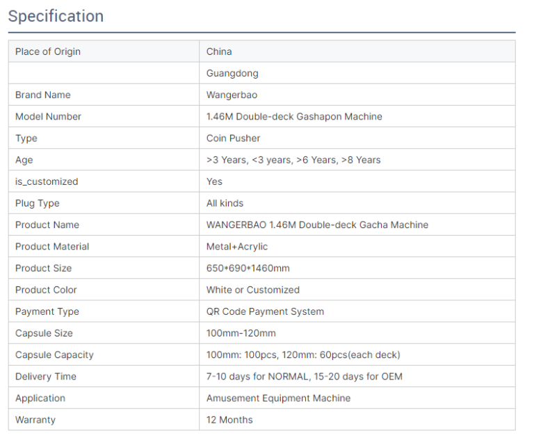 1.46 m Double‑Deck Gashapon Machine – Wangerbao – TopGacha